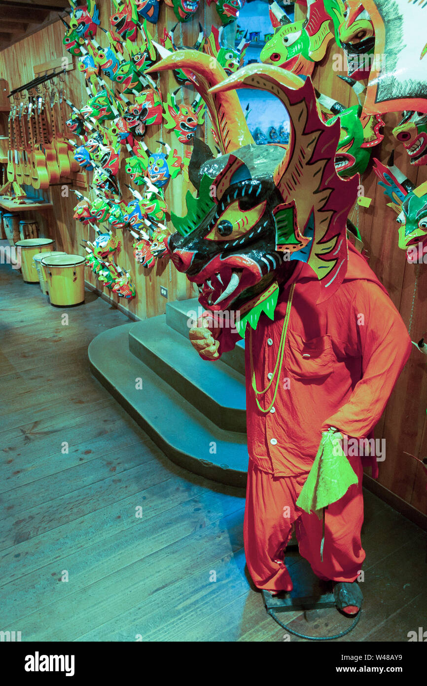 Iconic masks and mannequins wearing costumes from Yare Devils dancing ...