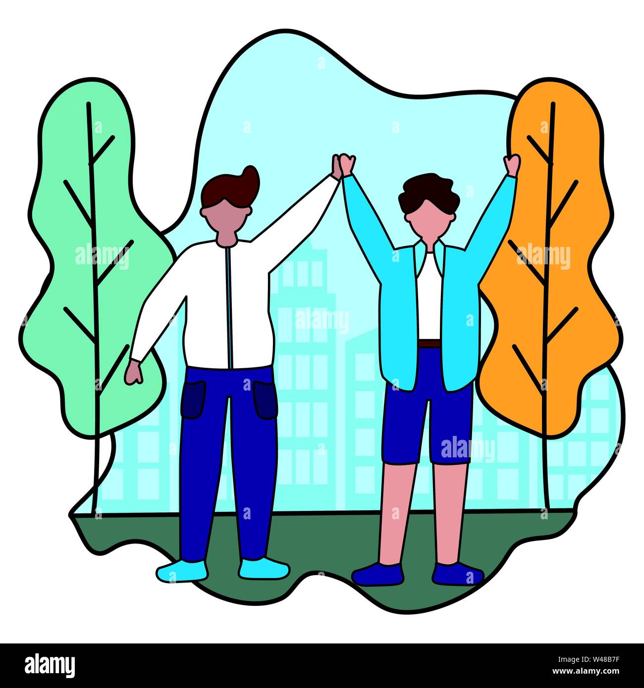 two men celebrating in the city park Stock Vector Image & Art - Alamy