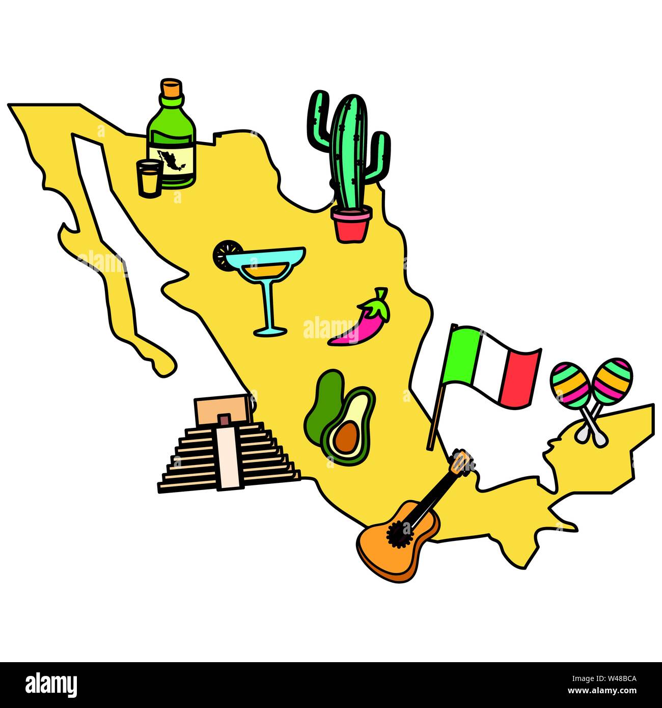 mexico map with set cultural icons Stock Vector Image & Art - Alamy