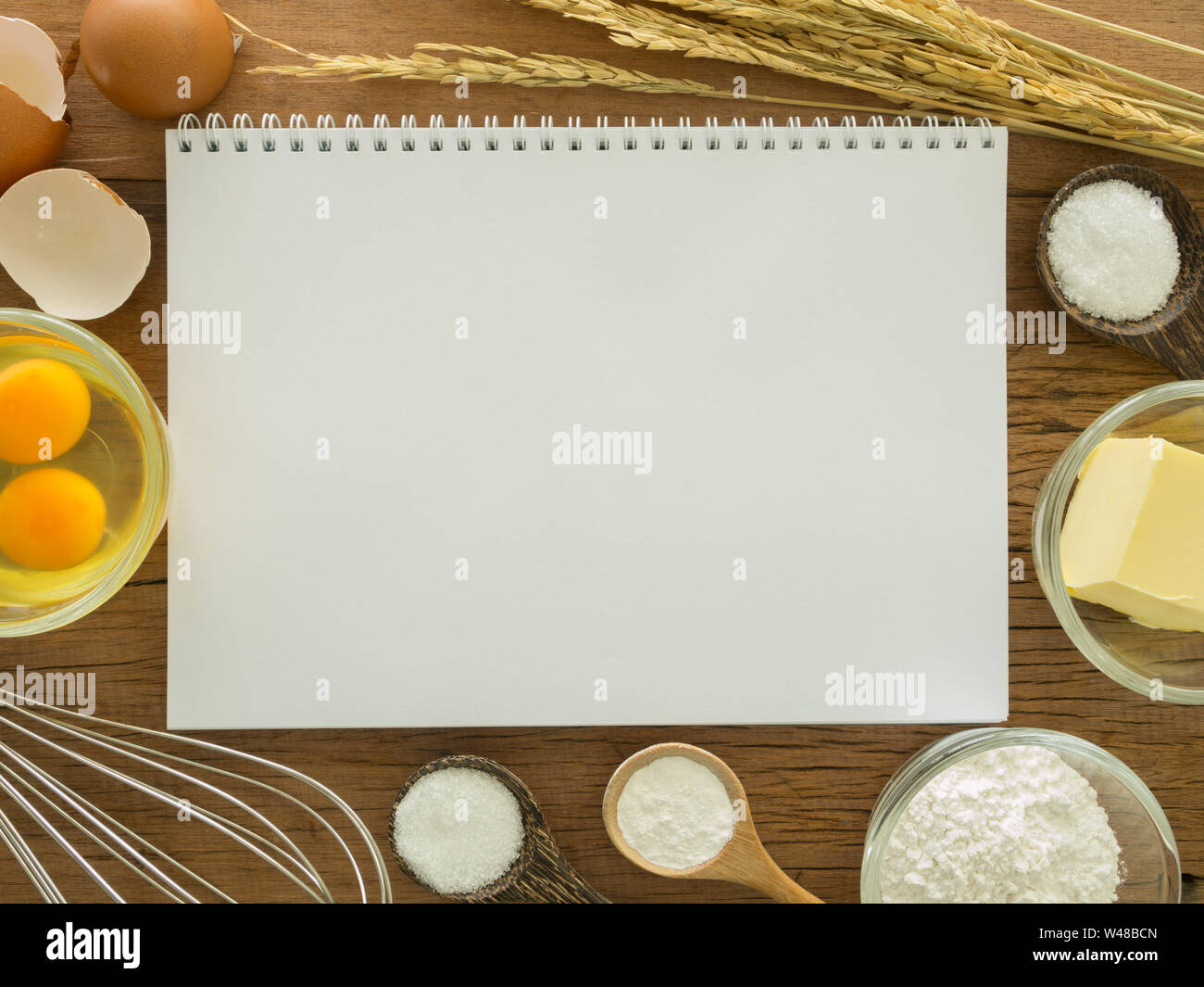 Baking background with blank space notebook for text. top view Stock ...