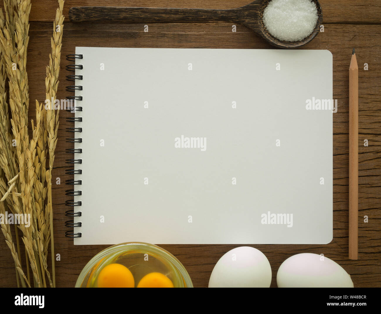 Baking background with blank space notebook for text. top view Stock ...