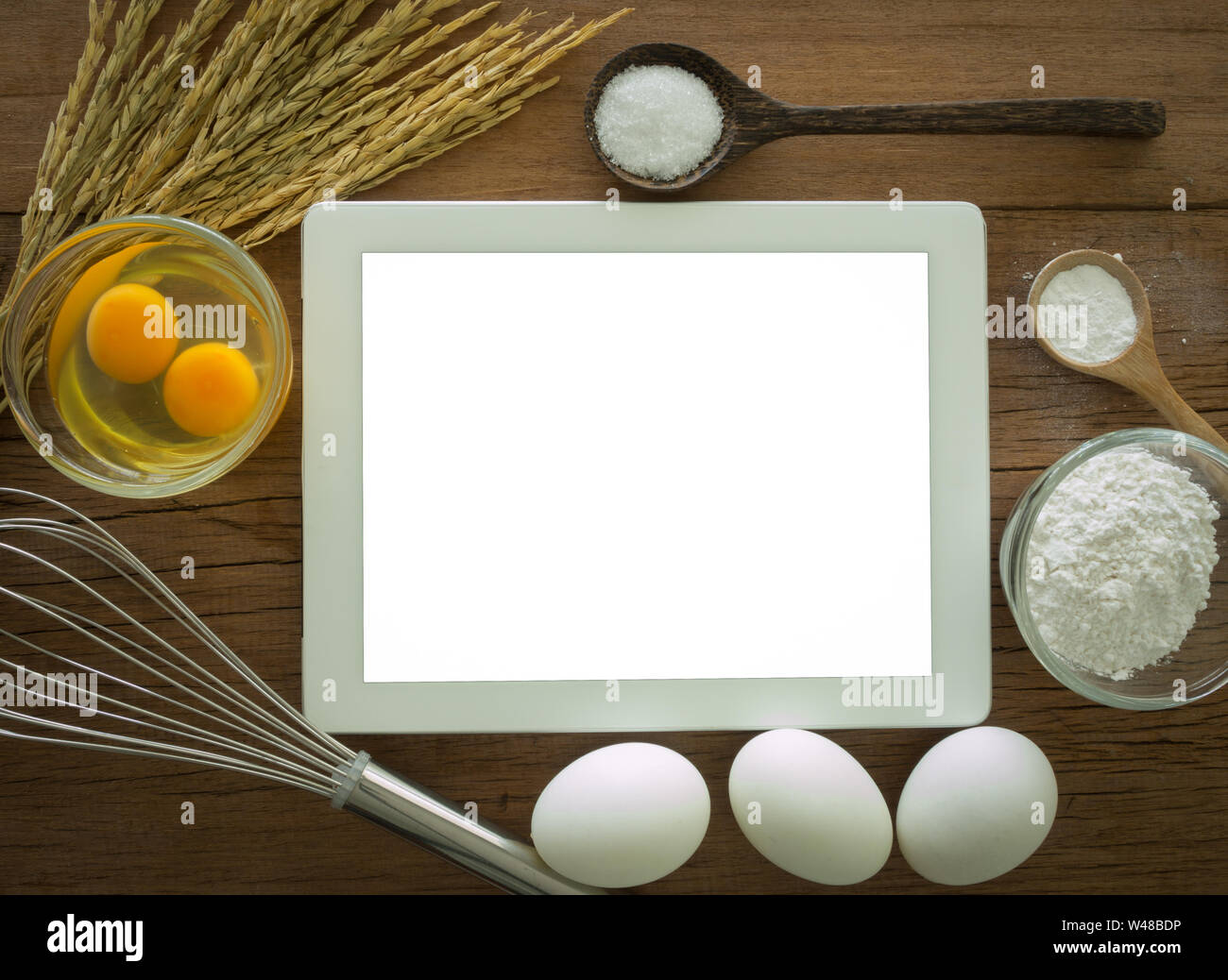 bakery background with blank space tablet computer for text advertise ...