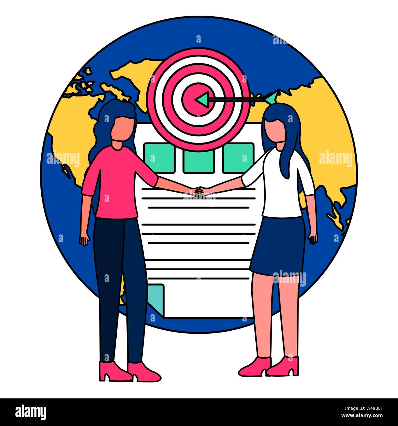 beautiful young women with world planet and target Stock Vector Image ...