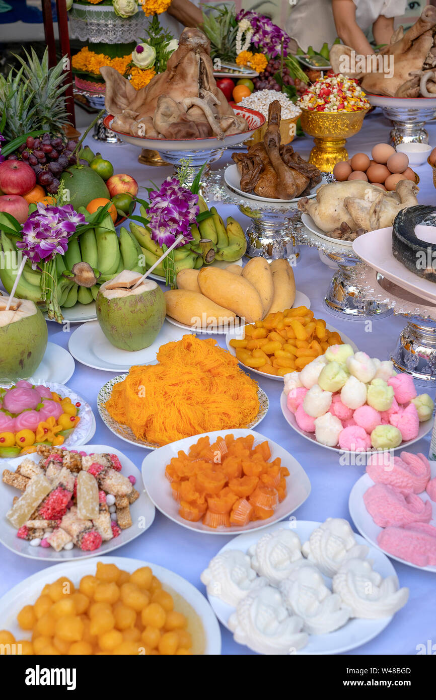 Sacrificial offering food for pray to god and memorial to ancestor ...