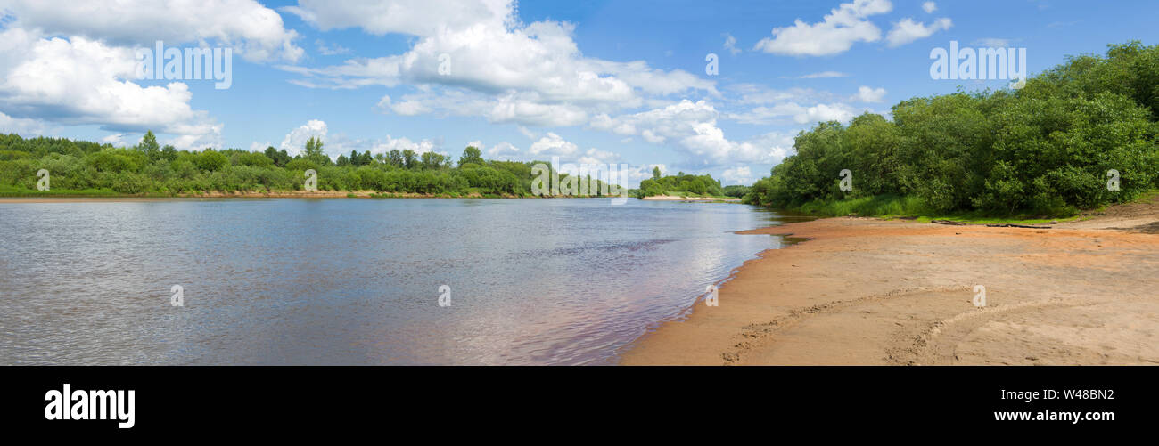 Panorama of the Vetluga River on a sunny July day. Surroundings of the ...