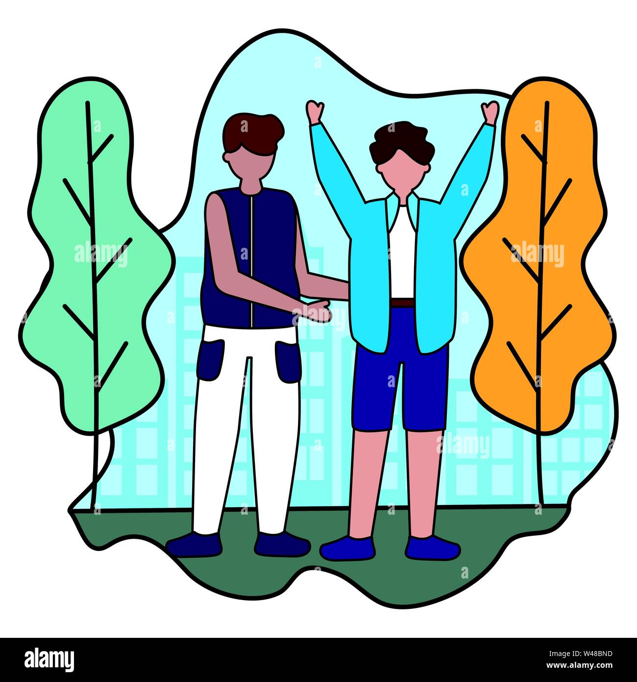 two men celebrating in the city park Stock Vector Image & Art - Alamy