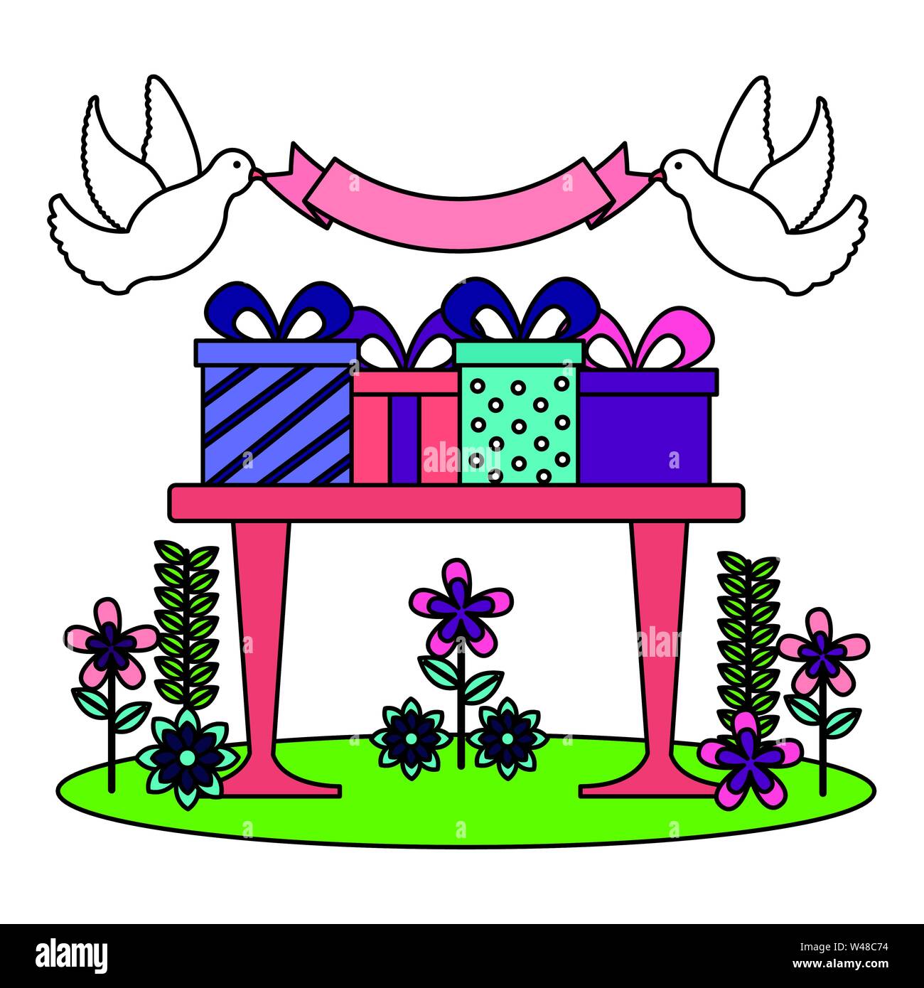 Beautiful gift on table Stock Vector Images - Alamy