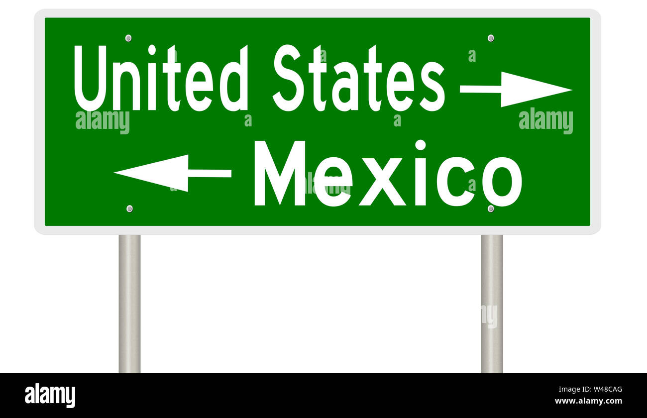Rendering of a green highway sign for border with United States and ...