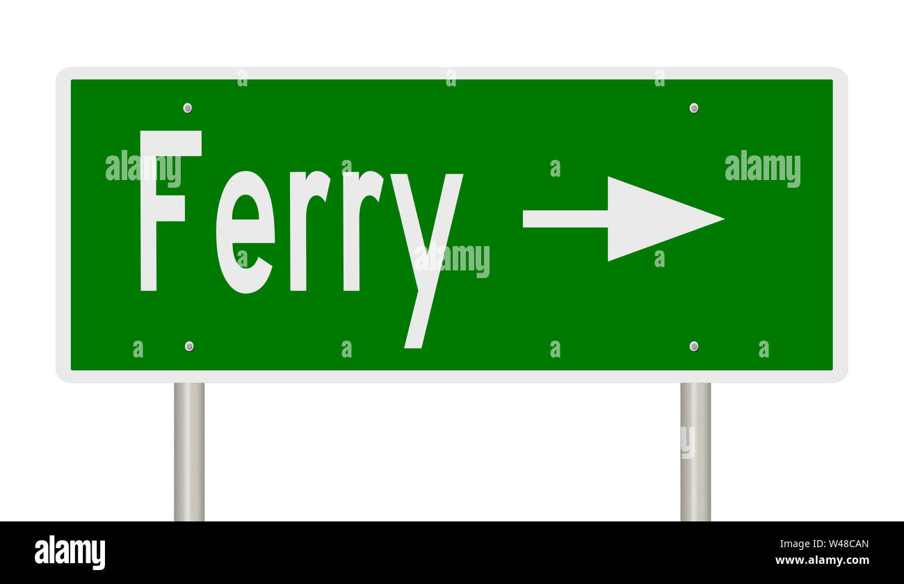 Rendering of a green highway sign for Ferry Stock Photo - Alamy