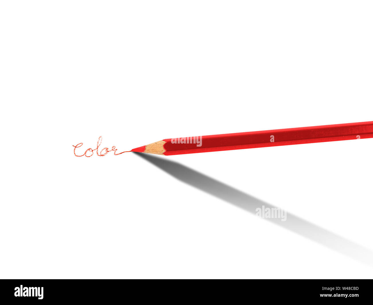 Red color pencil writing the word “color” on white background Stock ...