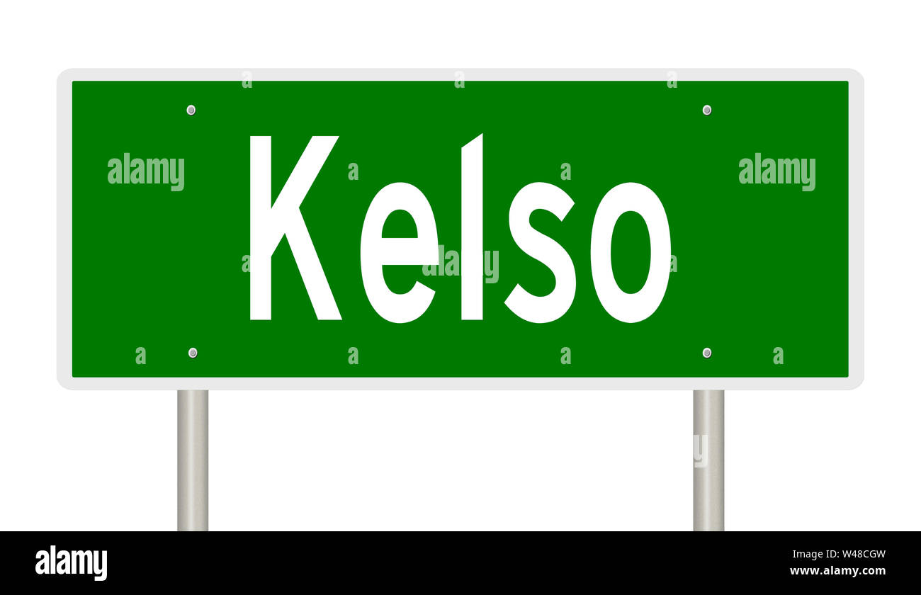 Rendering of a green highway sign for Kelso Washington Stock Photo - Alamy