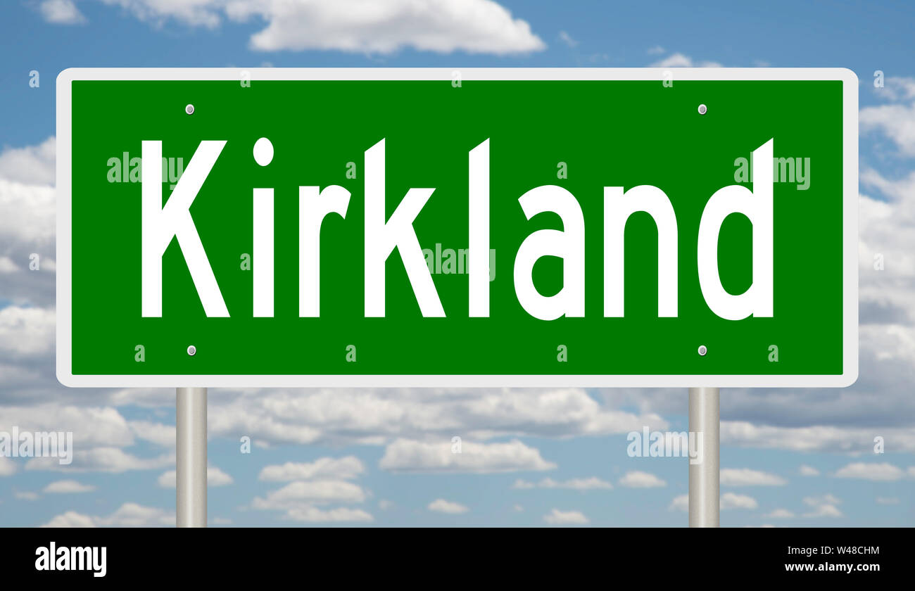 Rendering of a green highway sign for Kirkland Washington Stock Photo ...