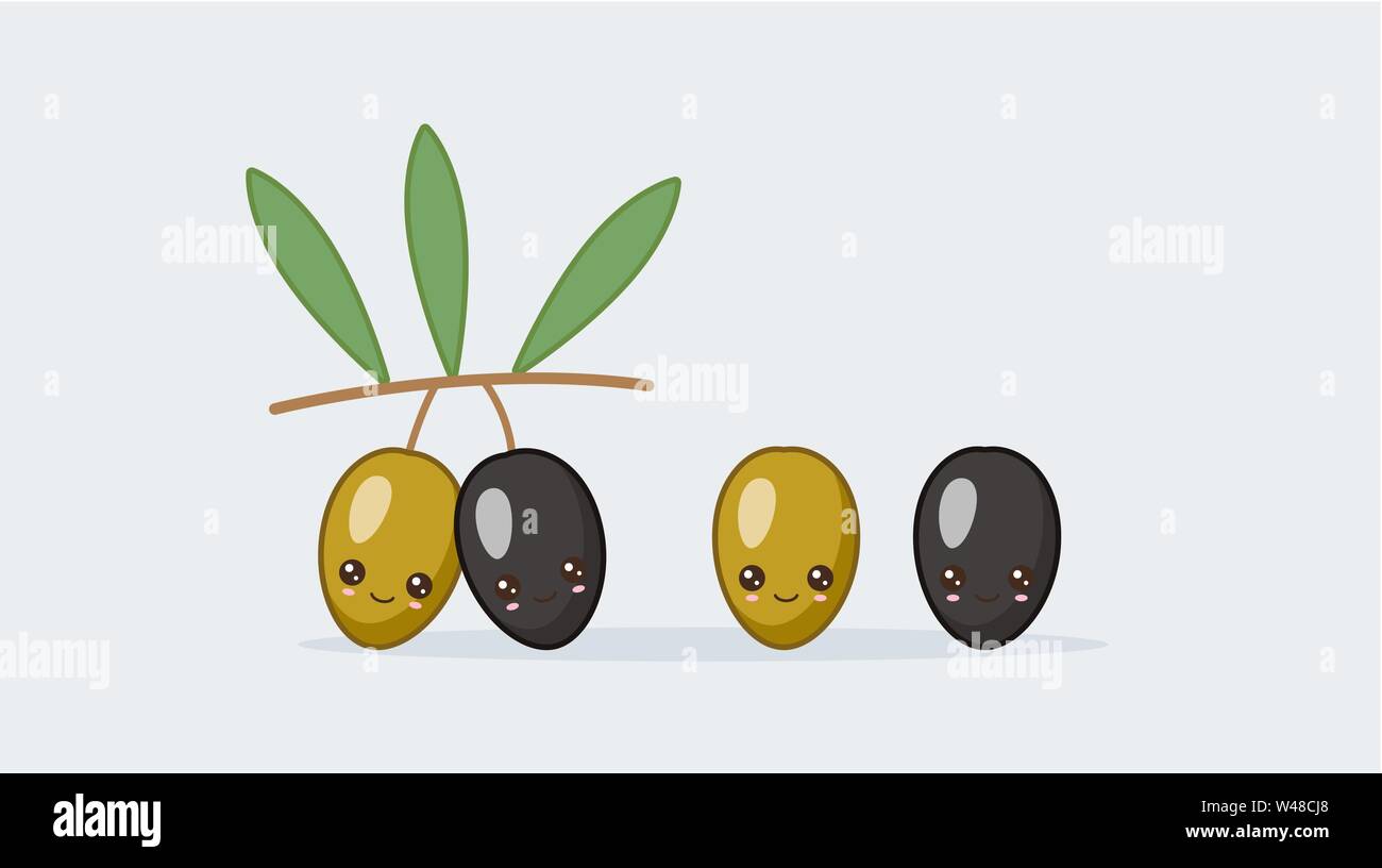 Set olive. Cute kawaii smiling food. Vector illustration Stock Vector ...