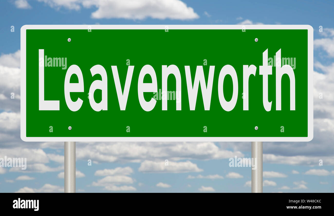Rendering of a green highway sign for Leavenworth Stock Photo - Alamy