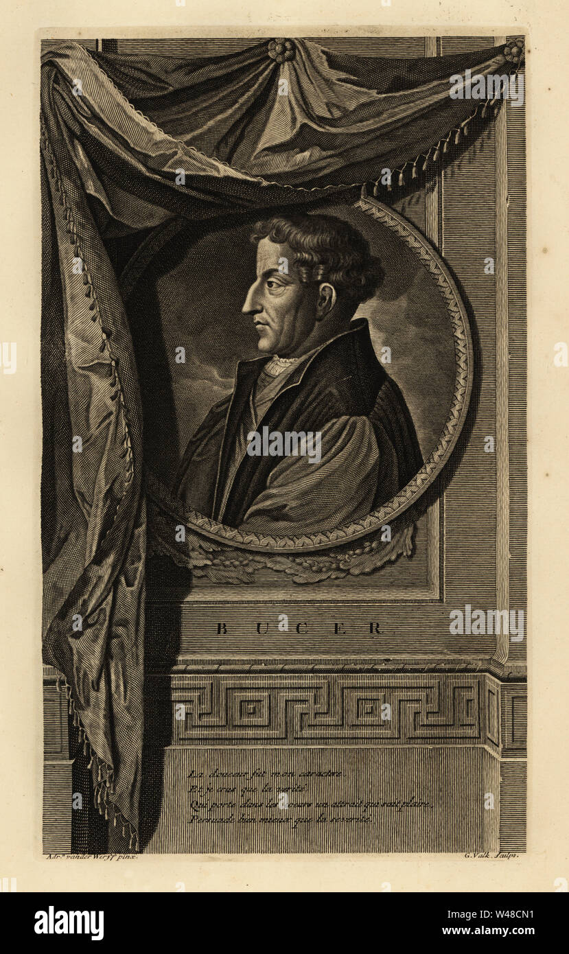 Portrait of Martin Bucer, German Protestant reformer. Copperplate ...