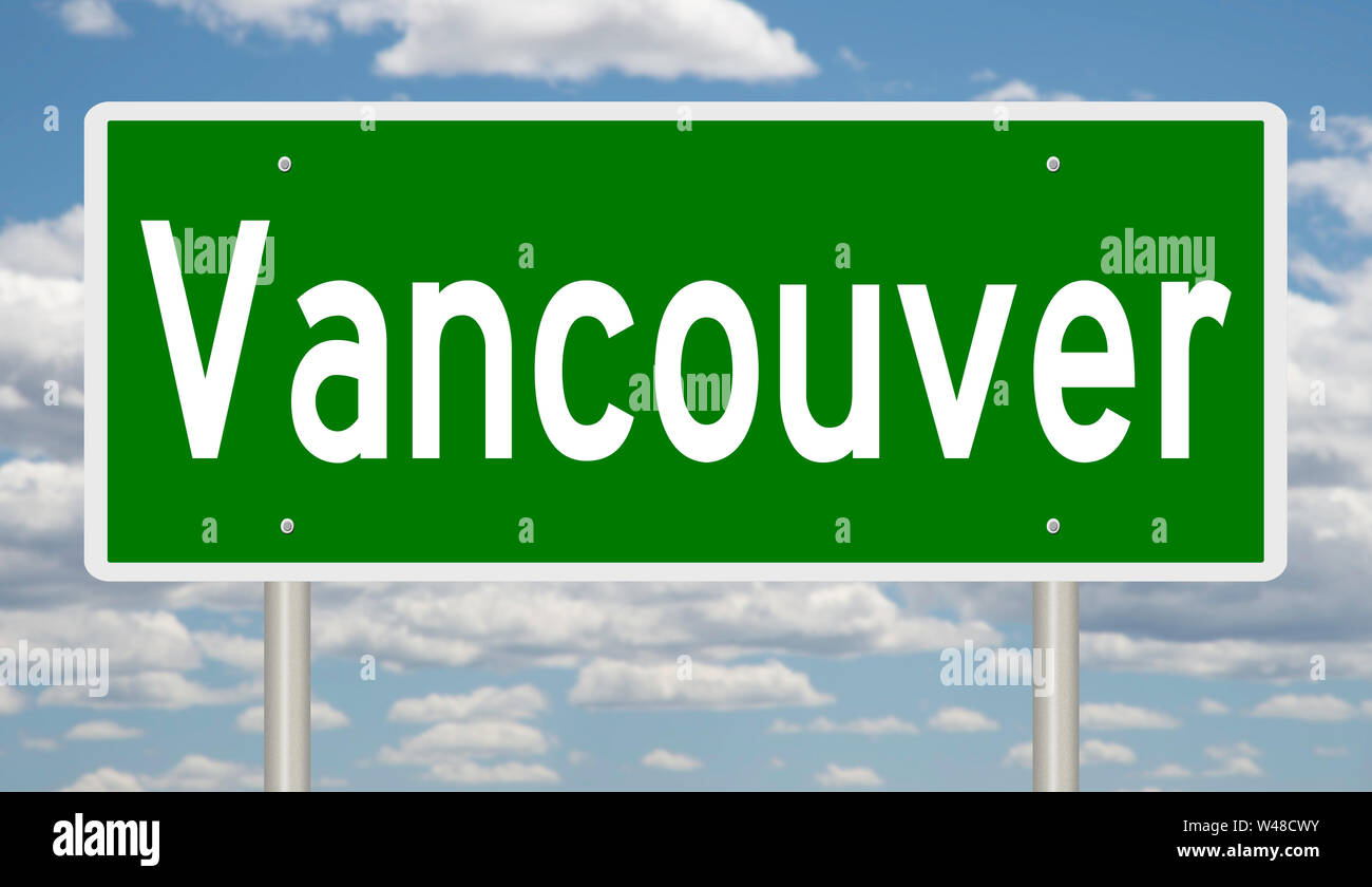 Rendering of a green highway sign for Vancouver Stock Photo - Alamy