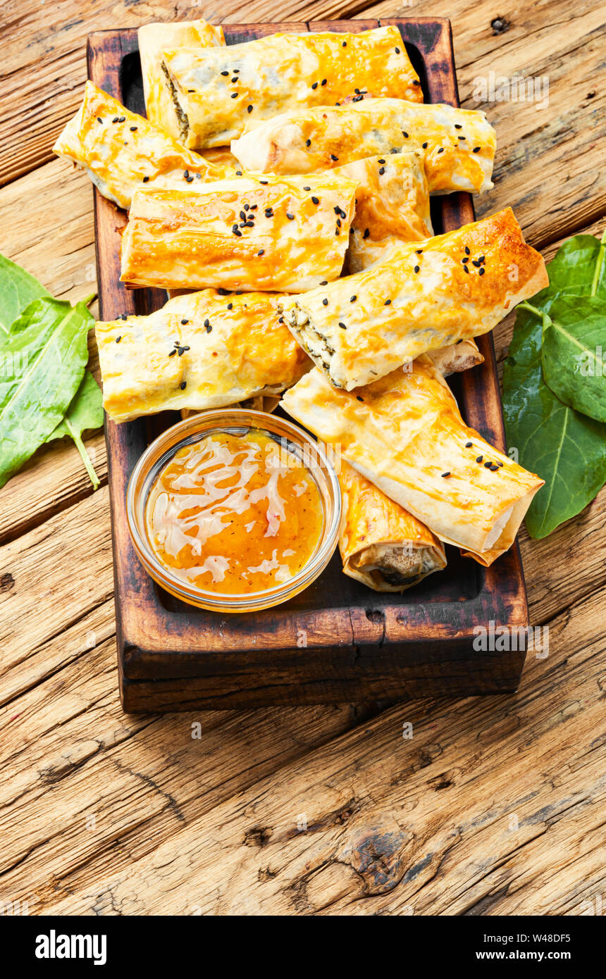 Turkish pastries with spinach and cottage cheese.Turkish cuisine Stock ...