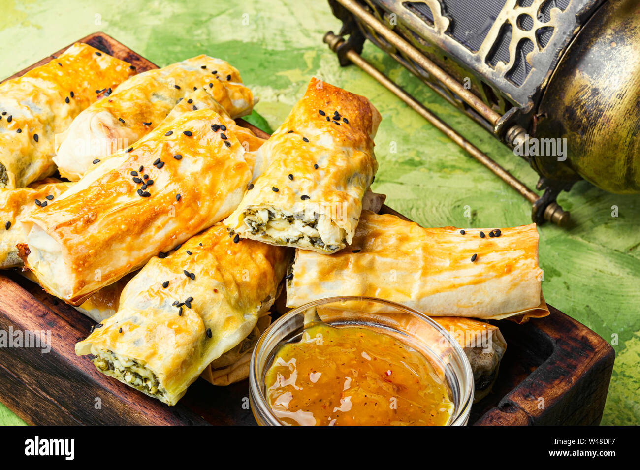 Turkish pastries with spinach and cottage cheese.Turkish cuisine Stock ...