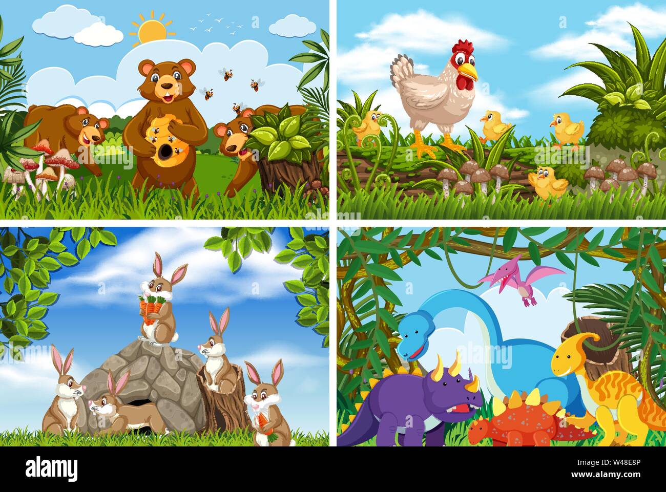 Set of various animals in nature scenes illustration Stock Vector Image ...