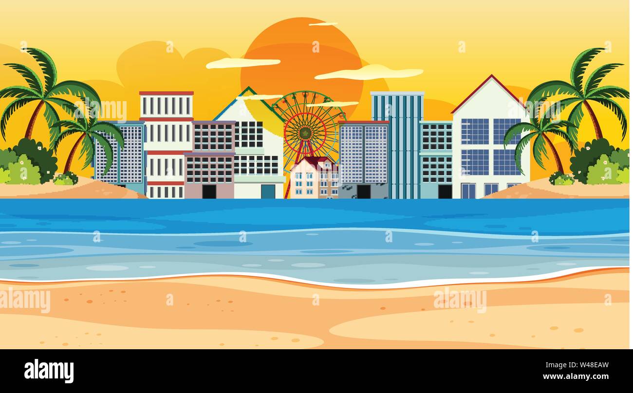 Town on beach scene illustration Stock Vector Image & Art - Alamy
