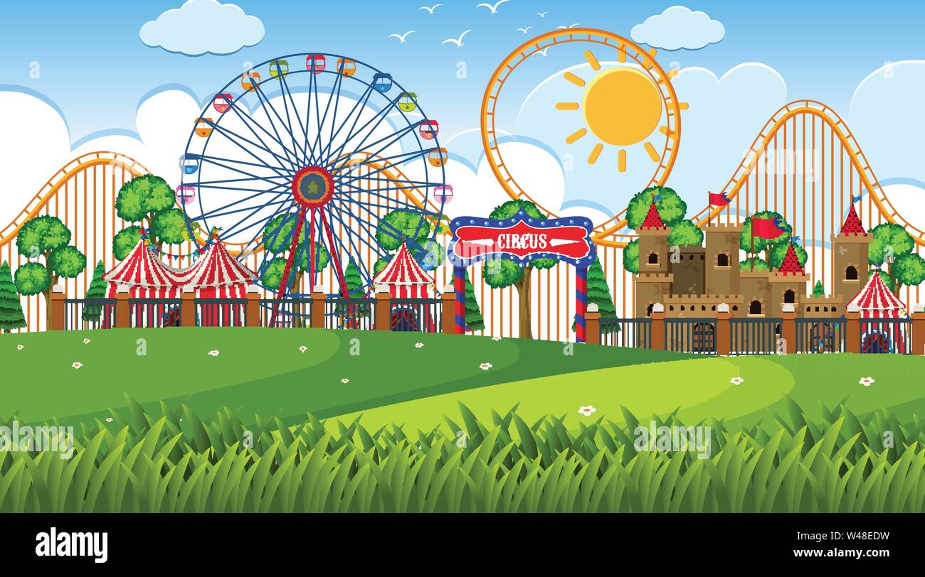 Amusement park background scene illustration Stock Vector Image & Art ...