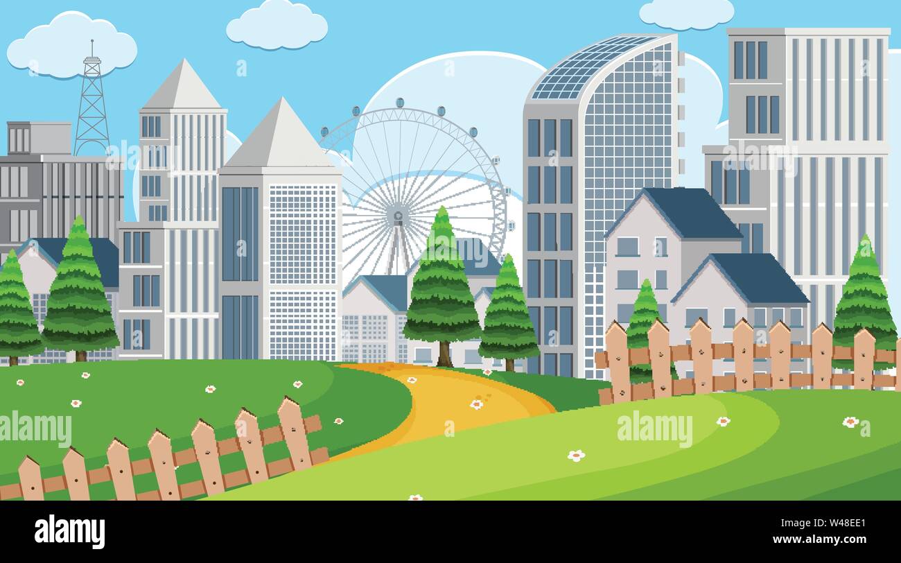 Park scene with buildings illustration Stock Vector Image & Art - Alamy
