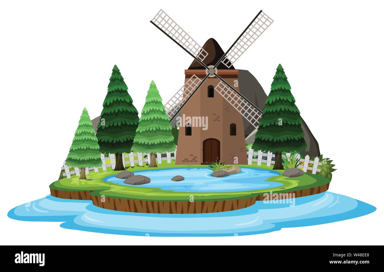 Windmill on island scene illustration Stock Vector Image & Art - Alamy