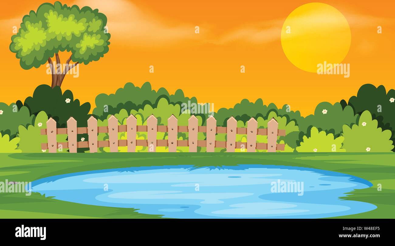 Outdoor park sunset scene illustration Stock Vector Image & Art - Alamy