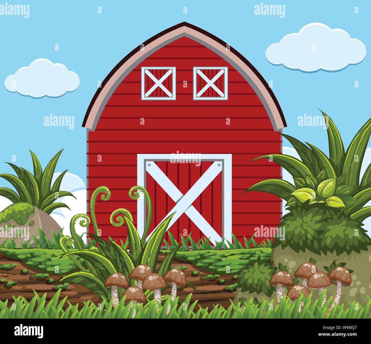 Red barn with plants illustration Stock Vector Image & Art - Alamy