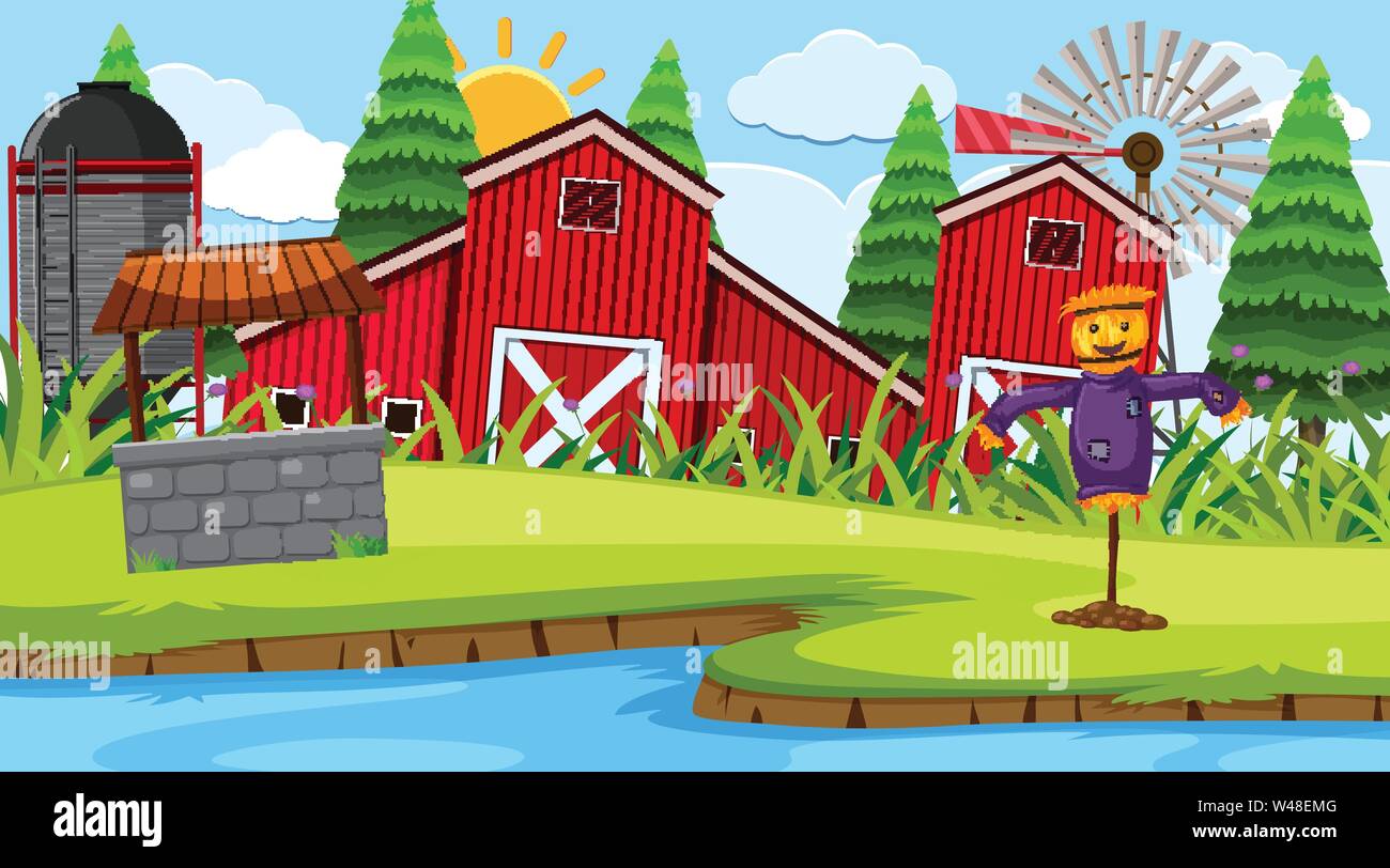 Red barn farm scene illustration Stock Vector Image & Art - Alamy
