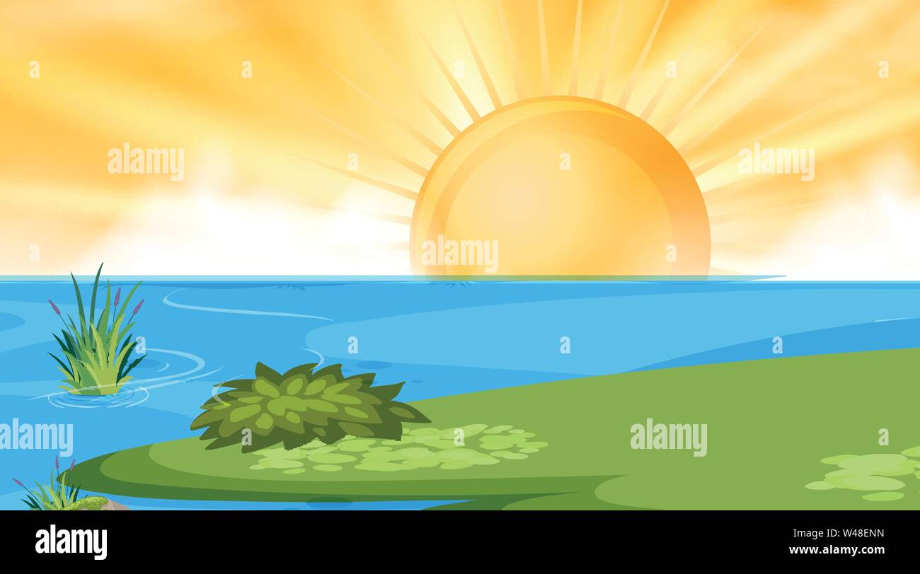 Lake sun background scene illustration Stock Vector Image & Art - Alamy