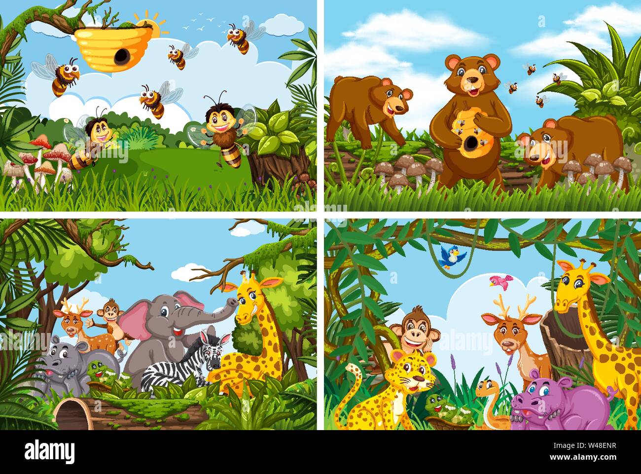 Set of various animals in nature scenes illustration Stock Vector Image ...
