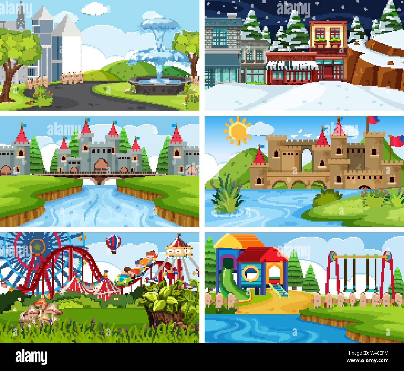 Set of outdoor scenes illustration Stock Vector Image & Art - Alamy