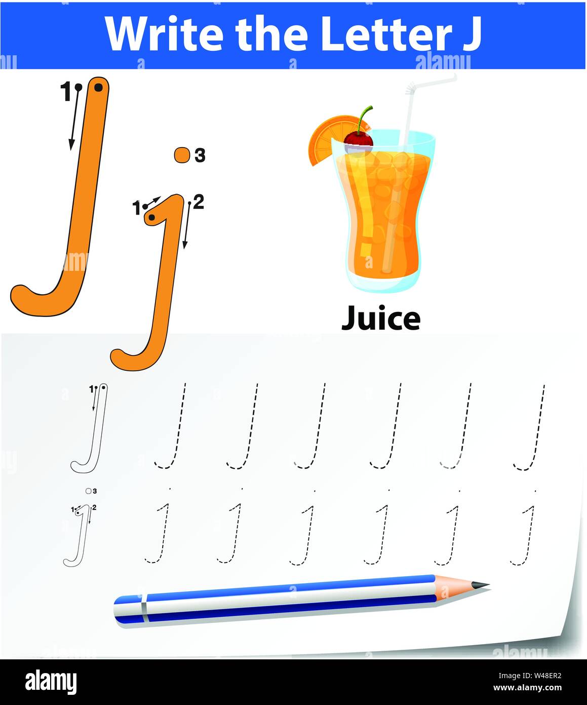 Trace the letter J illustration Stock Vector Image & Art - Alamy