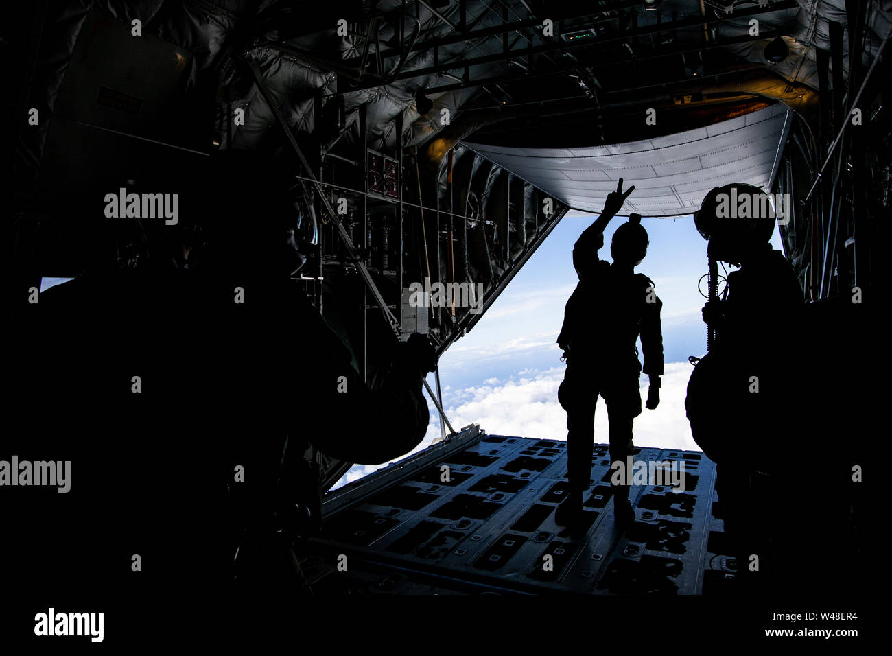 U.S. Marines conduct parachute training operations over Marine Corps ...