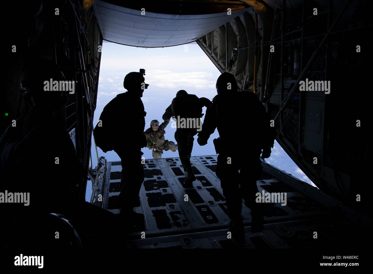 U.S. Marines conduct parachute training operations over Marine Corps ...