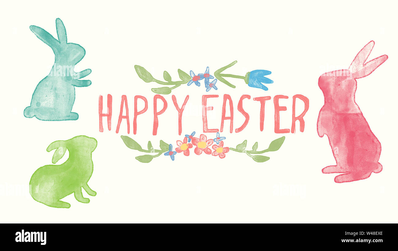 Happy Easter lettering with watercolor background, Easter design with ...