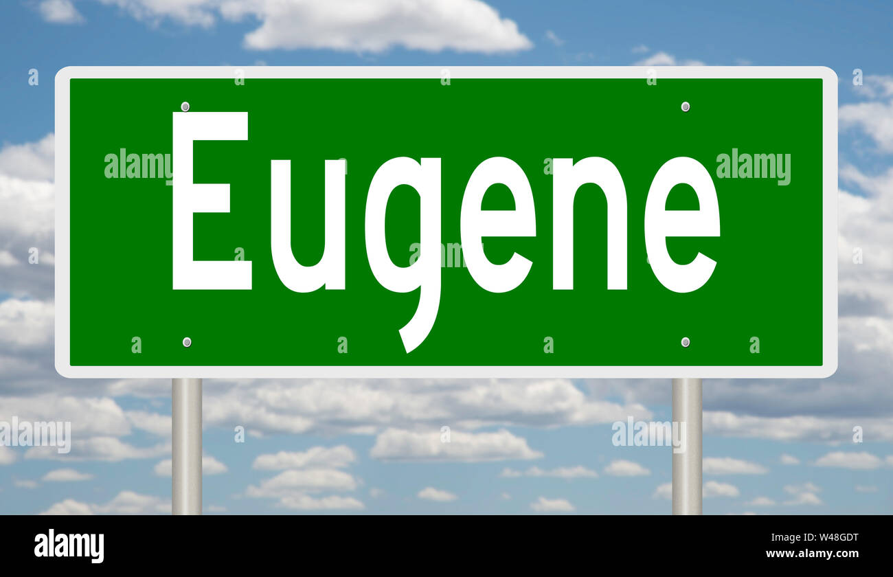 Rendering of a green highway sign for Eugene Oregon Stock Photo - Alamy