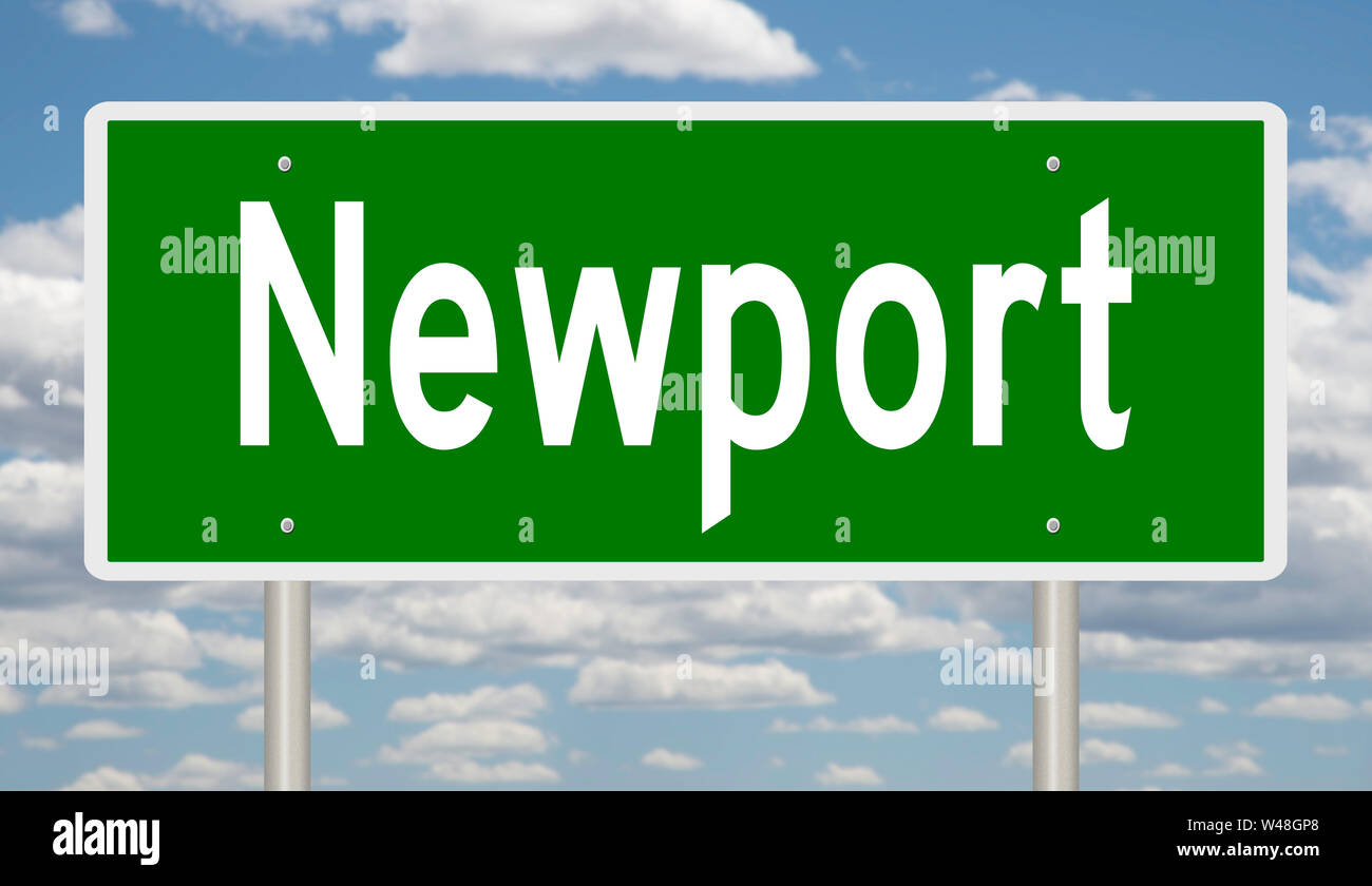 Rendering of a green highway sign for Newport Stock Photo - Alamy