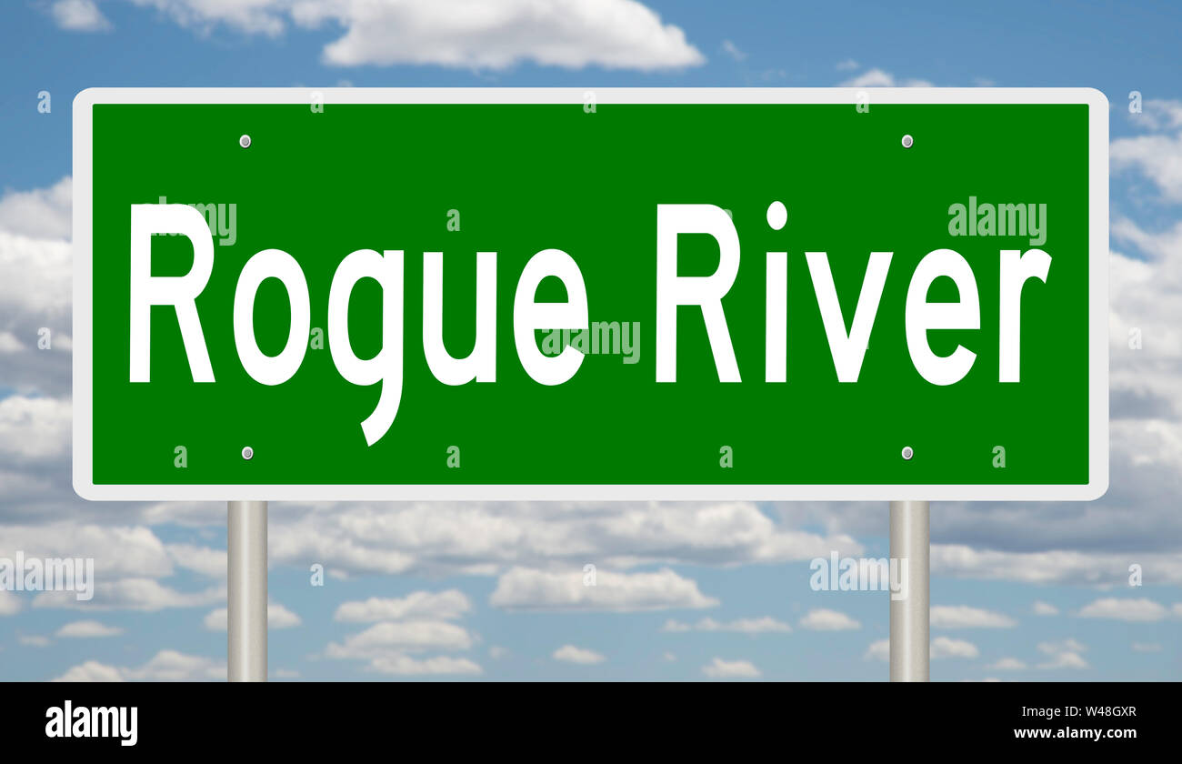 Rendering of a green highway sign for Rogue River Oregon Stock Photo ...