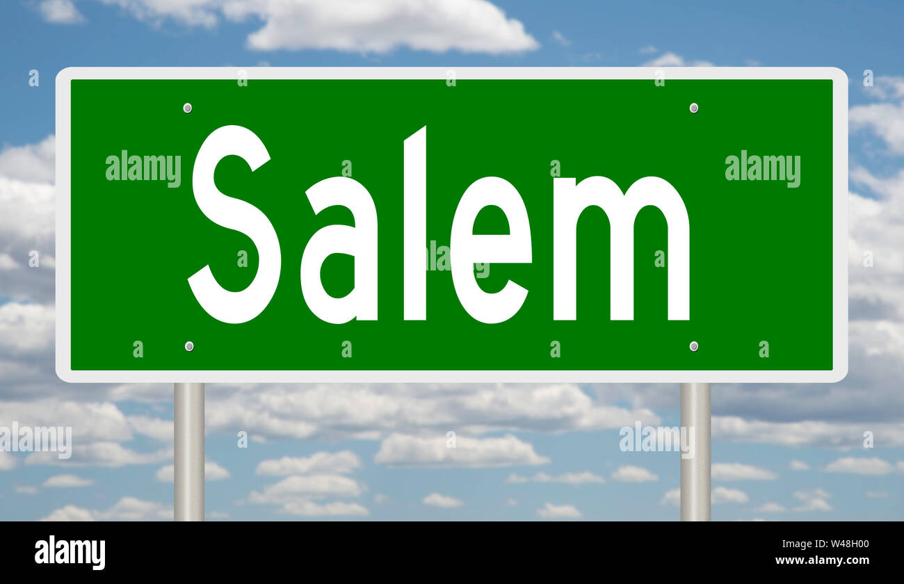 Rendering of a green highway sign for Salem Stock Photo - Alamy