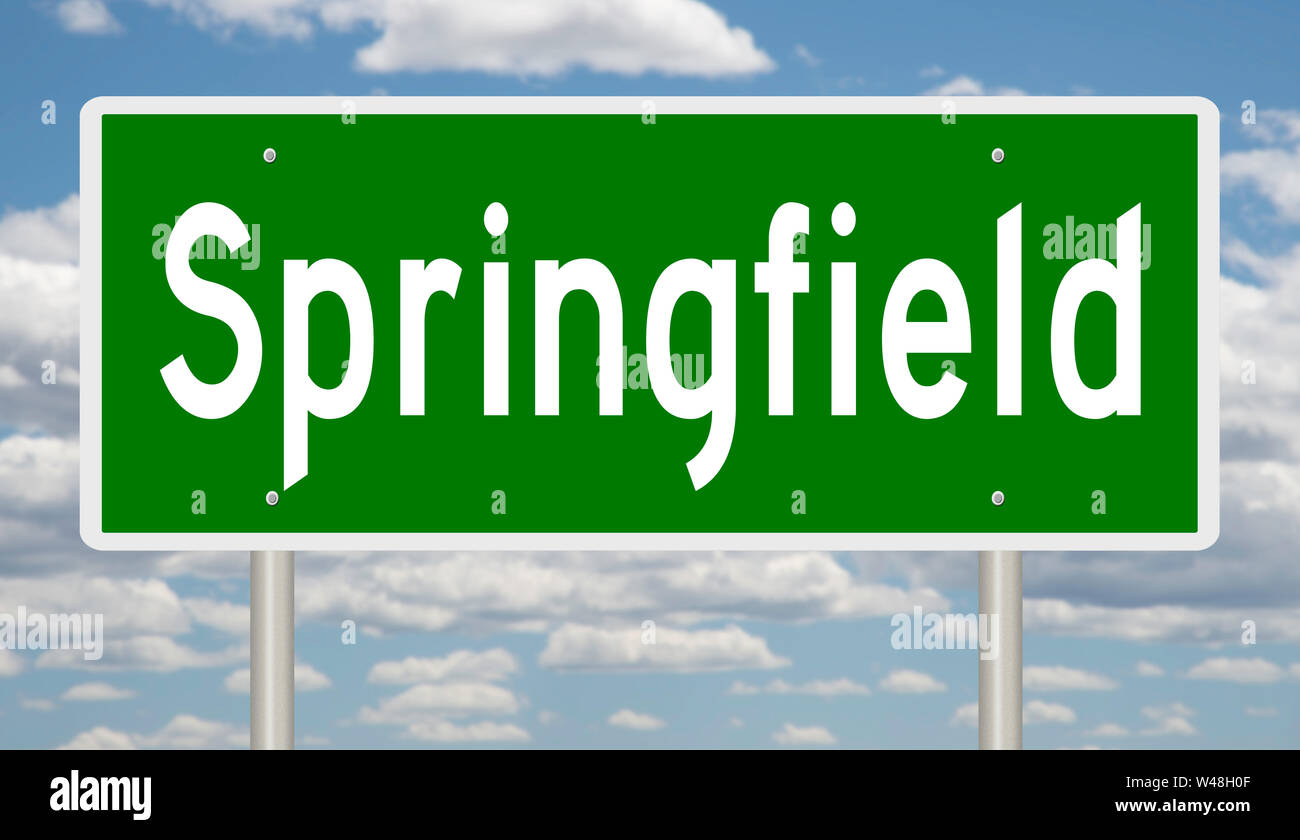 Rendering of a green highway sign for Springfield Stock Photo - Alamy