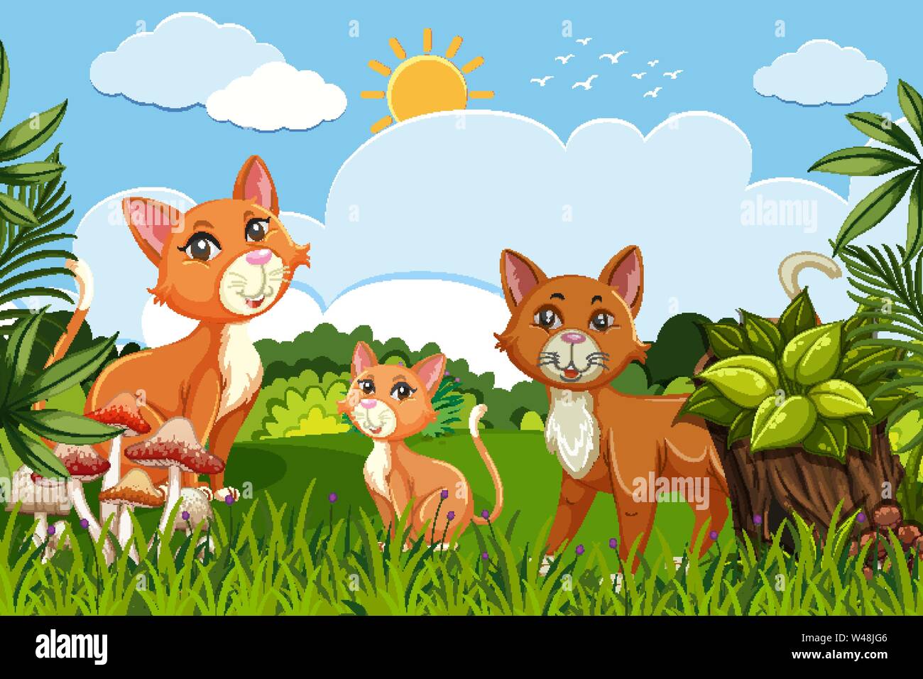 Cats in jungle scene illustration Stock Vector Image & Art - Alamy