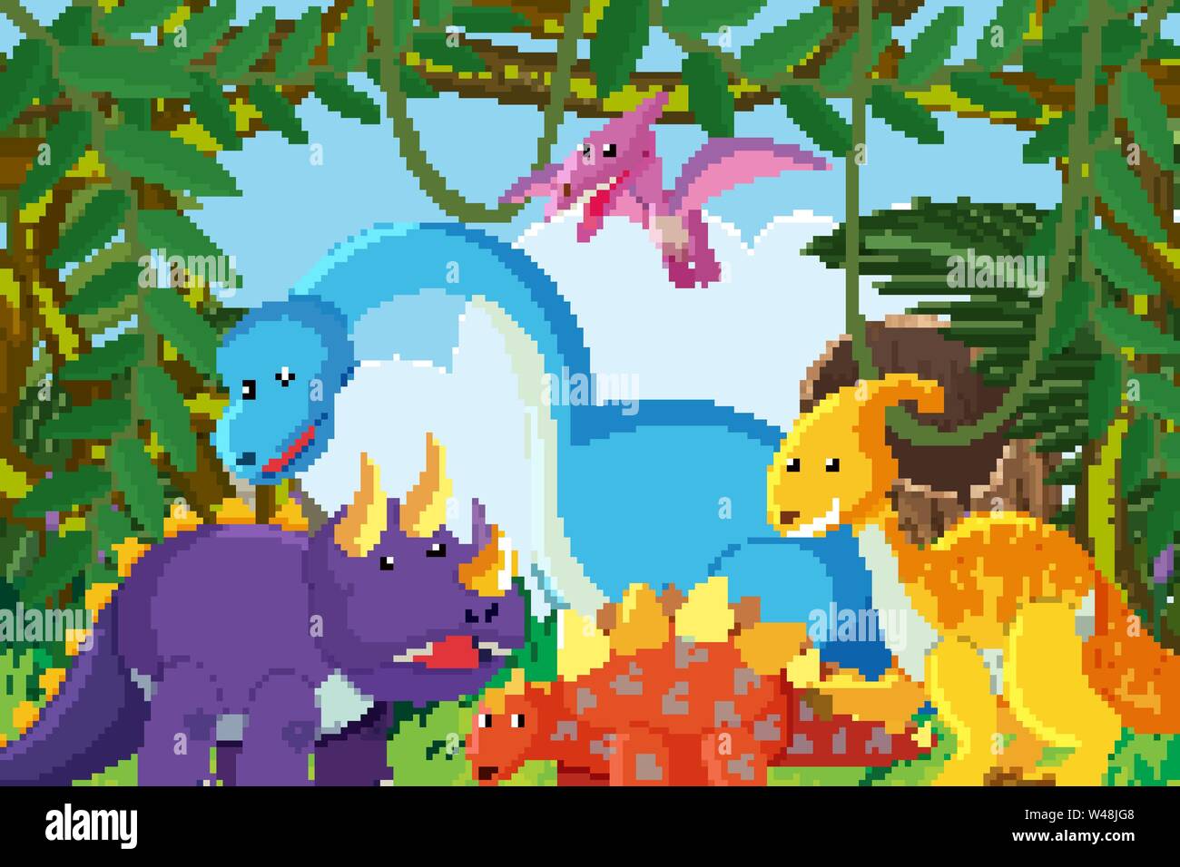Dinosaurs in jungle scene illustration Stock Vector Image & Art - Alamy