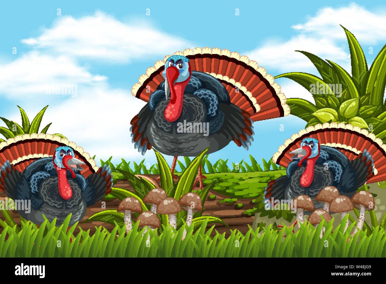 Turkeys in nature scene illustration Stock Vector Image & Art - Alamy