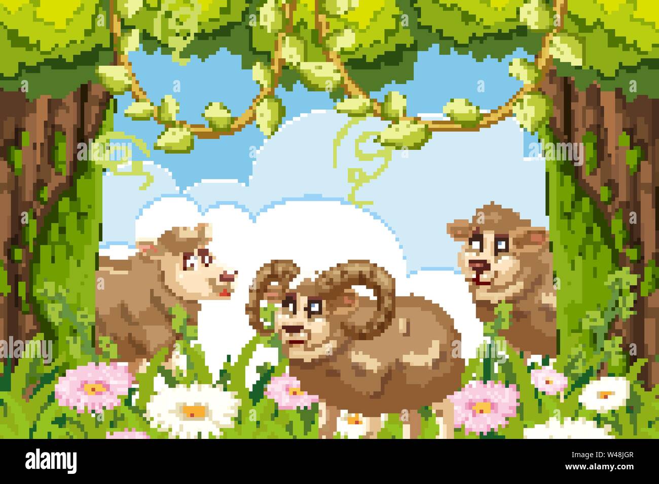 Rams in woods scene illustration Stock Vector Image & Art - Alamy