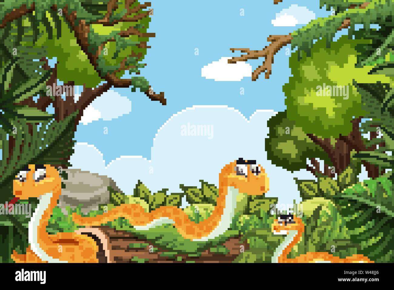 Snakes in jungle scene illustration Stock Vector Image & Art - Alamy