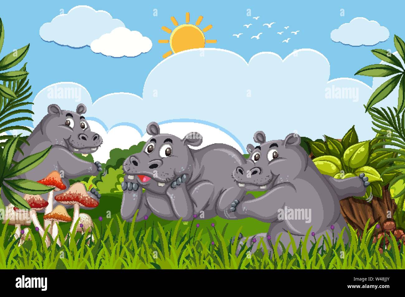 Cutes hippo in nature scene illustration Stock Vector Image & Art - Alamy