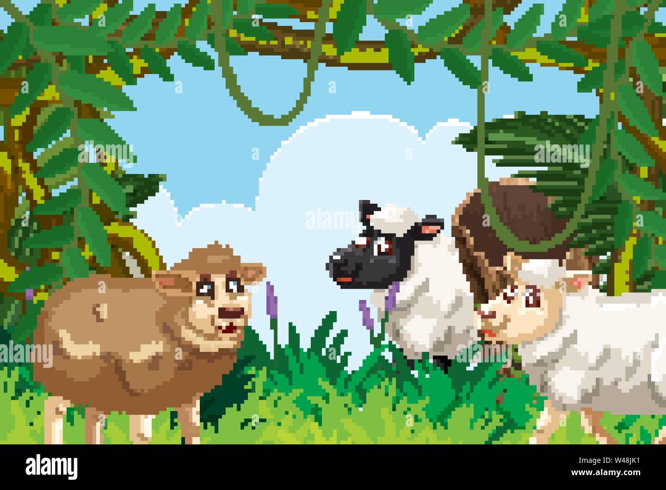 Sheep in jungle scene illustration Stock Vector Image & Art - Alamy