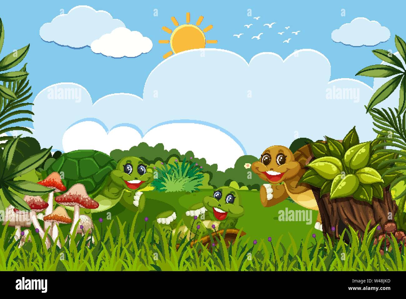 Fun turtles in nature scene illustration Stock Vector Image & Art - Alamy
